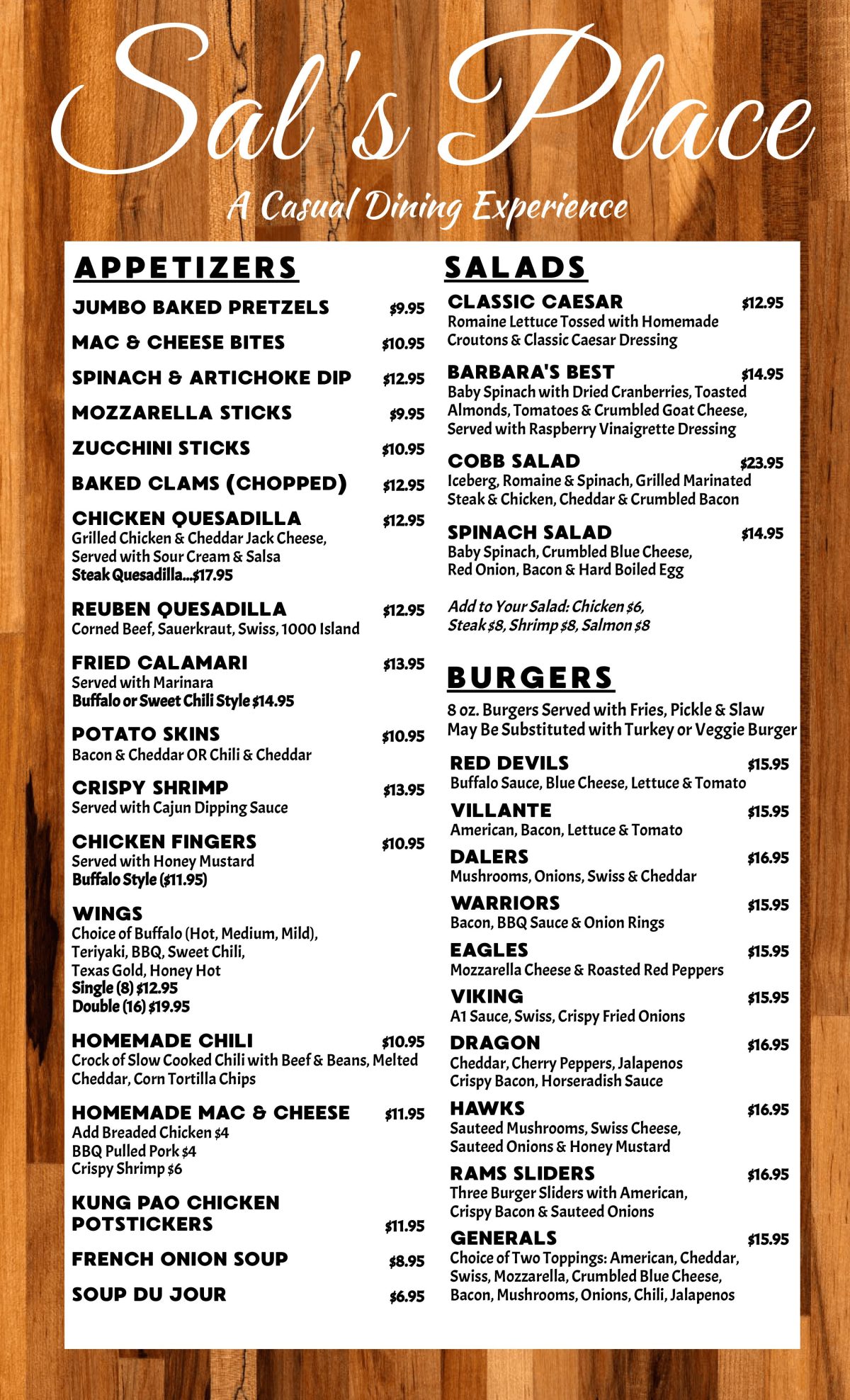 Menus - Sal's Place